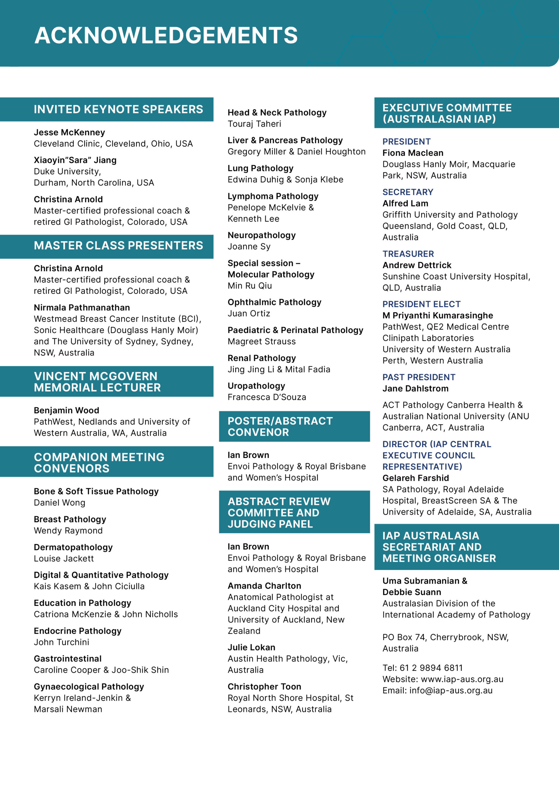 Conference Acknowledgements : Australasian Division of the IAP